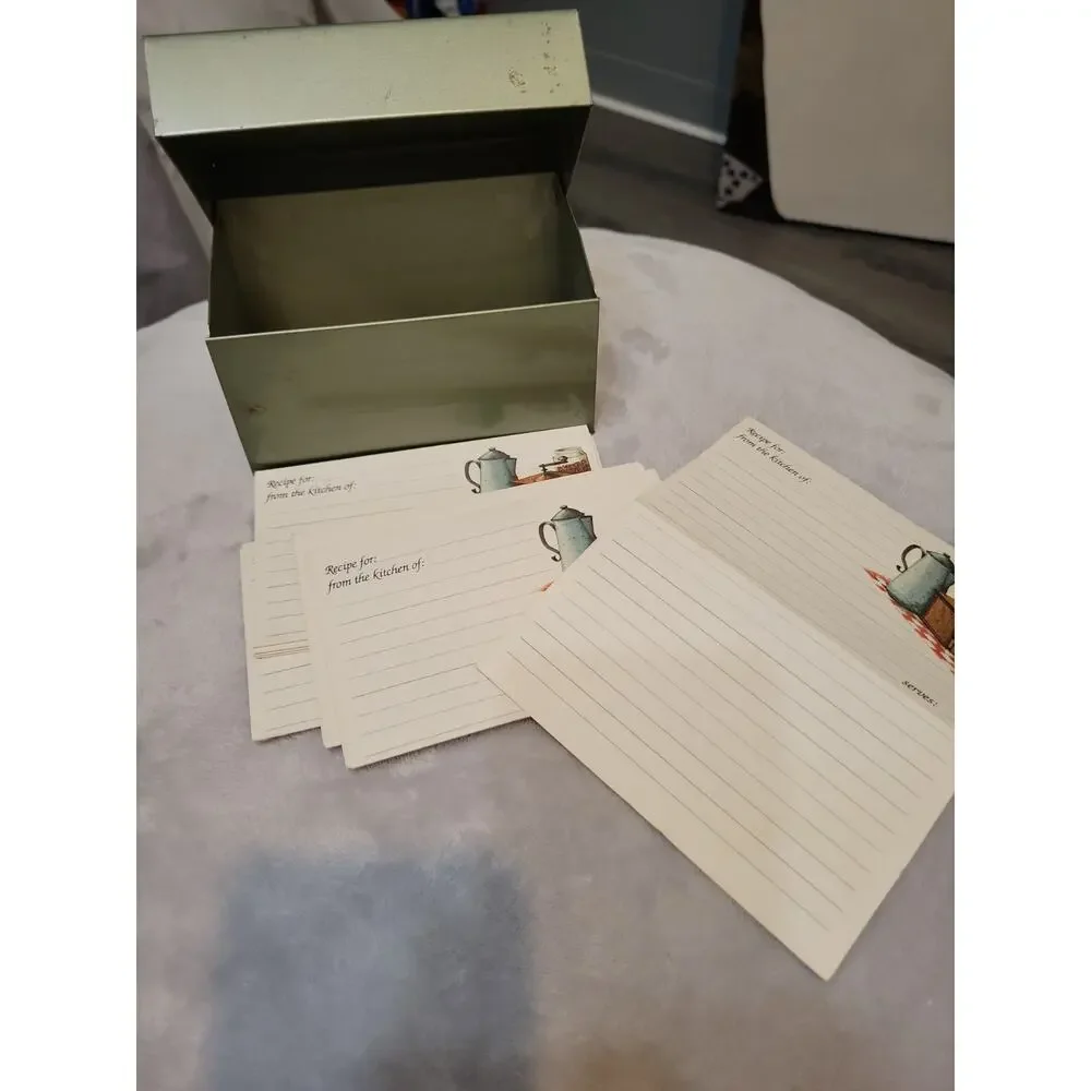 Kitchen | J Chen Vintage Metal Recipe Box Green Olive W Lot Of Blank ...